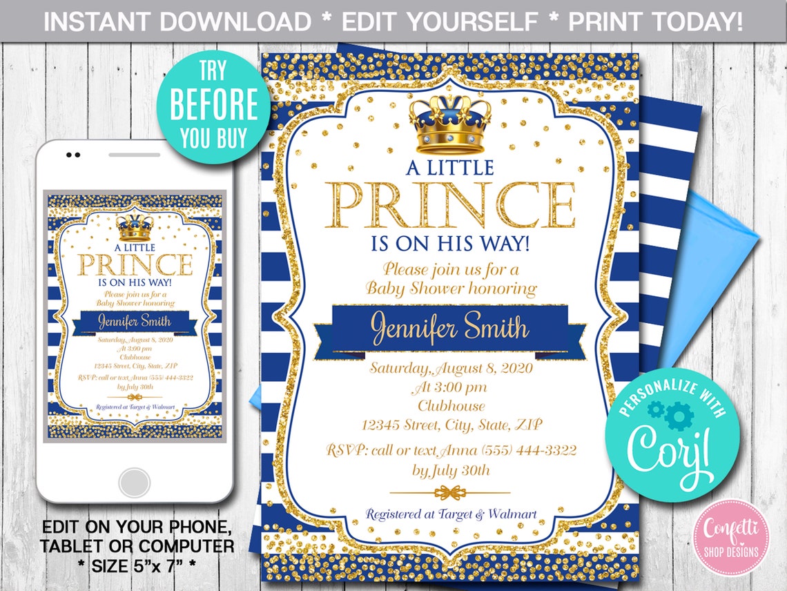 Editable Prince Favor Tag Prince Baby Shower Favor Tag Boy - Etsy