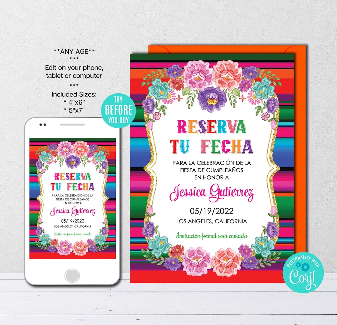 Editable Save the Date Template Spanish Mexican Theme Serape Mexican ...