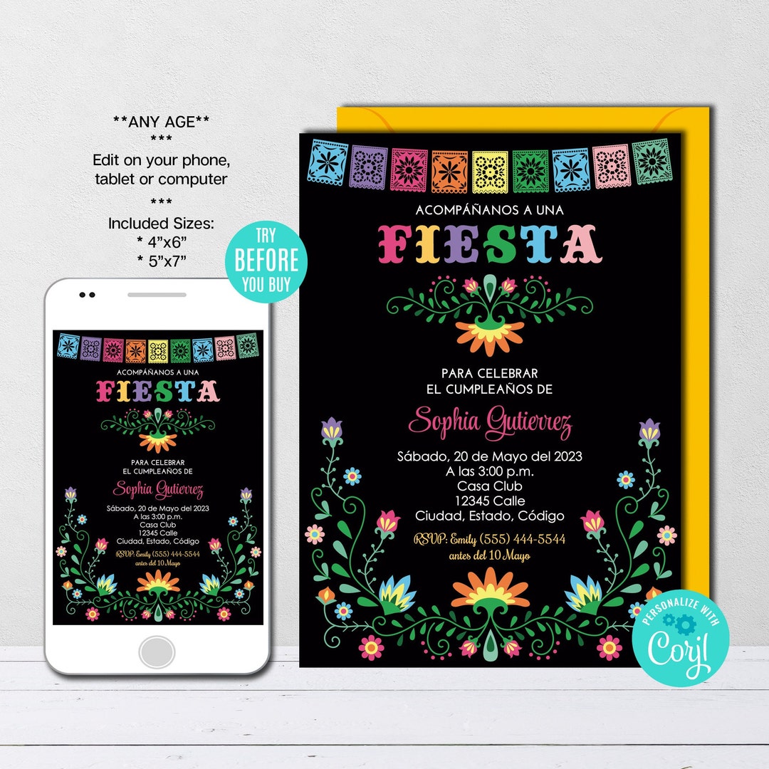 Editable Birthday Invitation, Mexican Birthday, Spanish, Mexican Theme ...