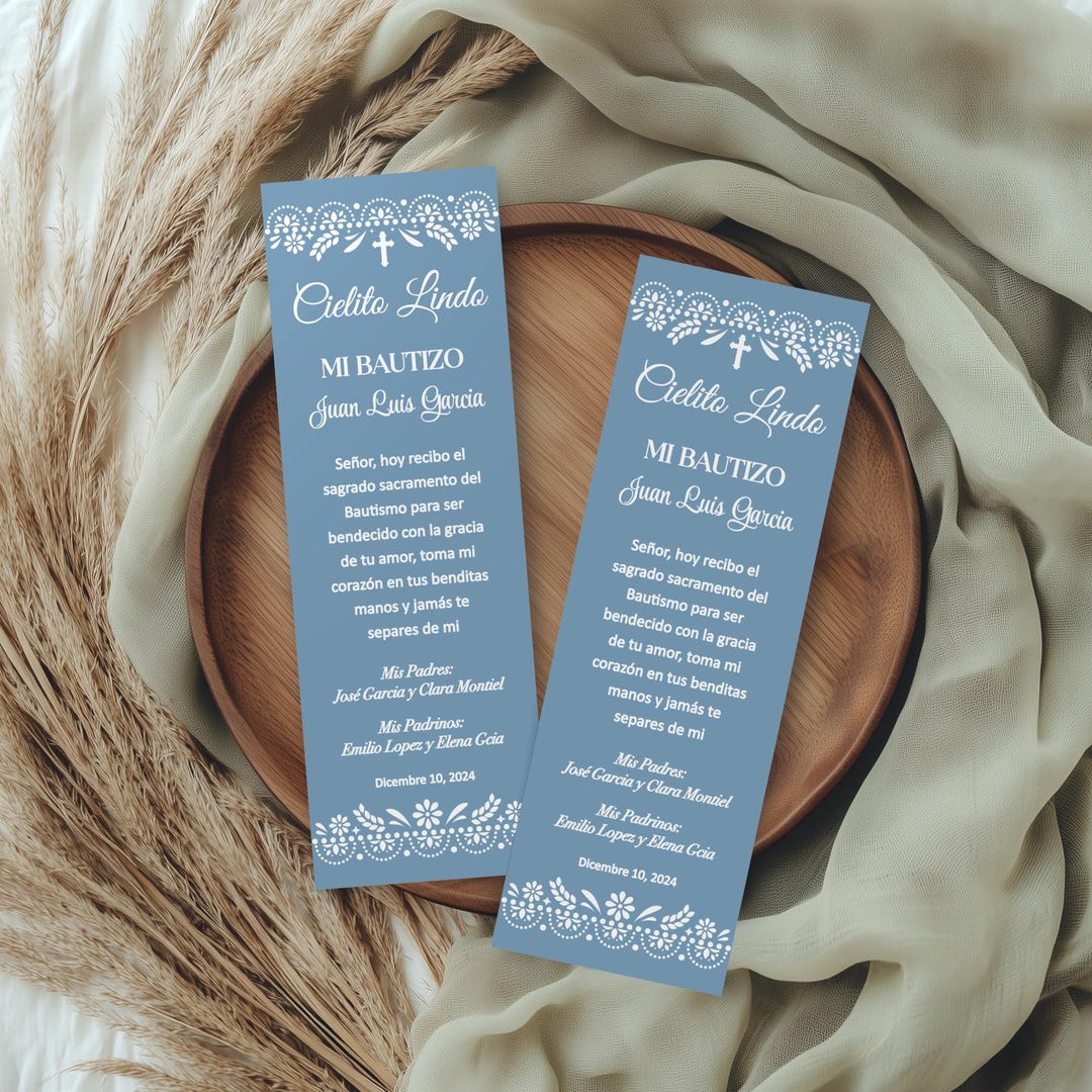 Editable Baptism Bookmark Template, Prayer Card Favor,blue Mexican ...