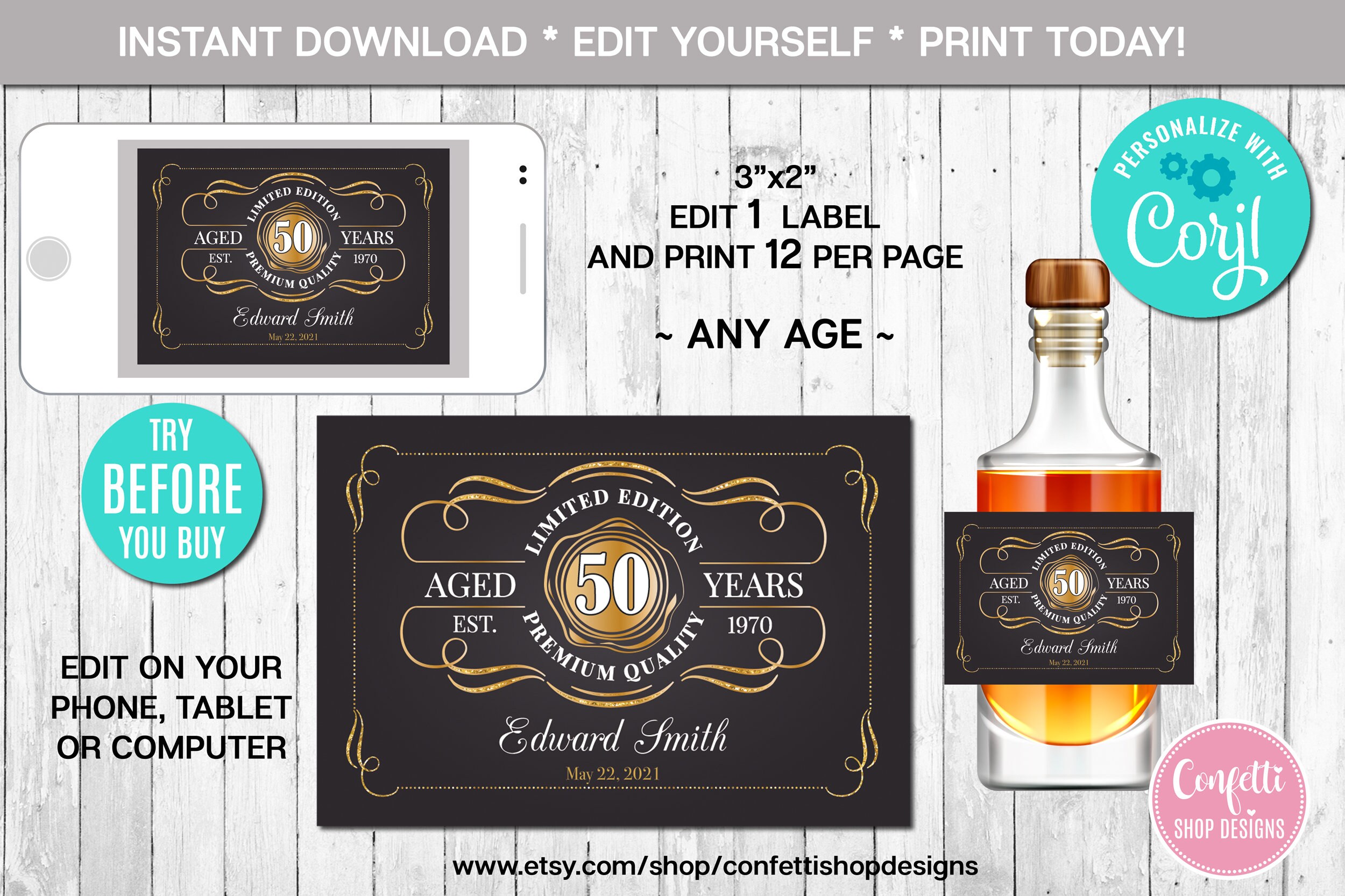 EDITABLE Cigar Labels 50th Birthday Cigar Band Aged to - Etsy