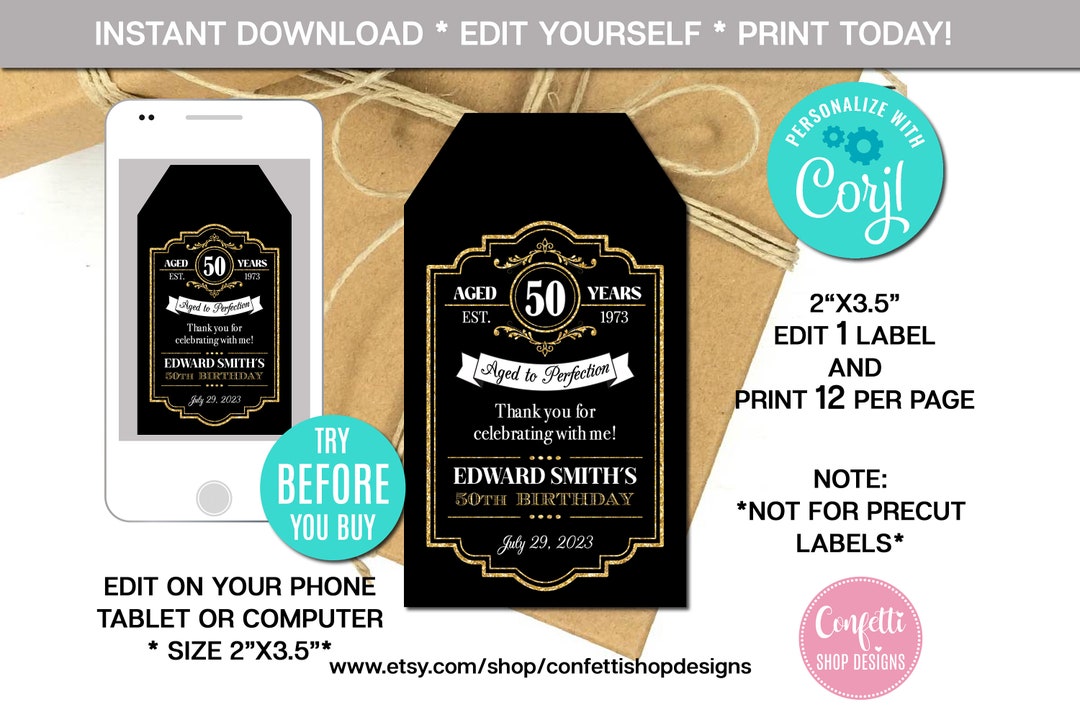EDITABLE Aged to Perfection Favor Tag, Any Age, Birthday Thank You Tag ...