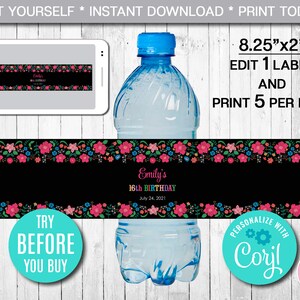 Editable Mexican Water Bottle Labels, Fiesta Mexican Party, Mexican ...