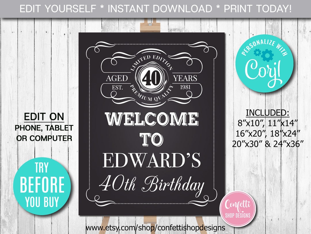 Editable Aged to Perfection Welcome Sign ANY AGE Birthday Party Welcome ...