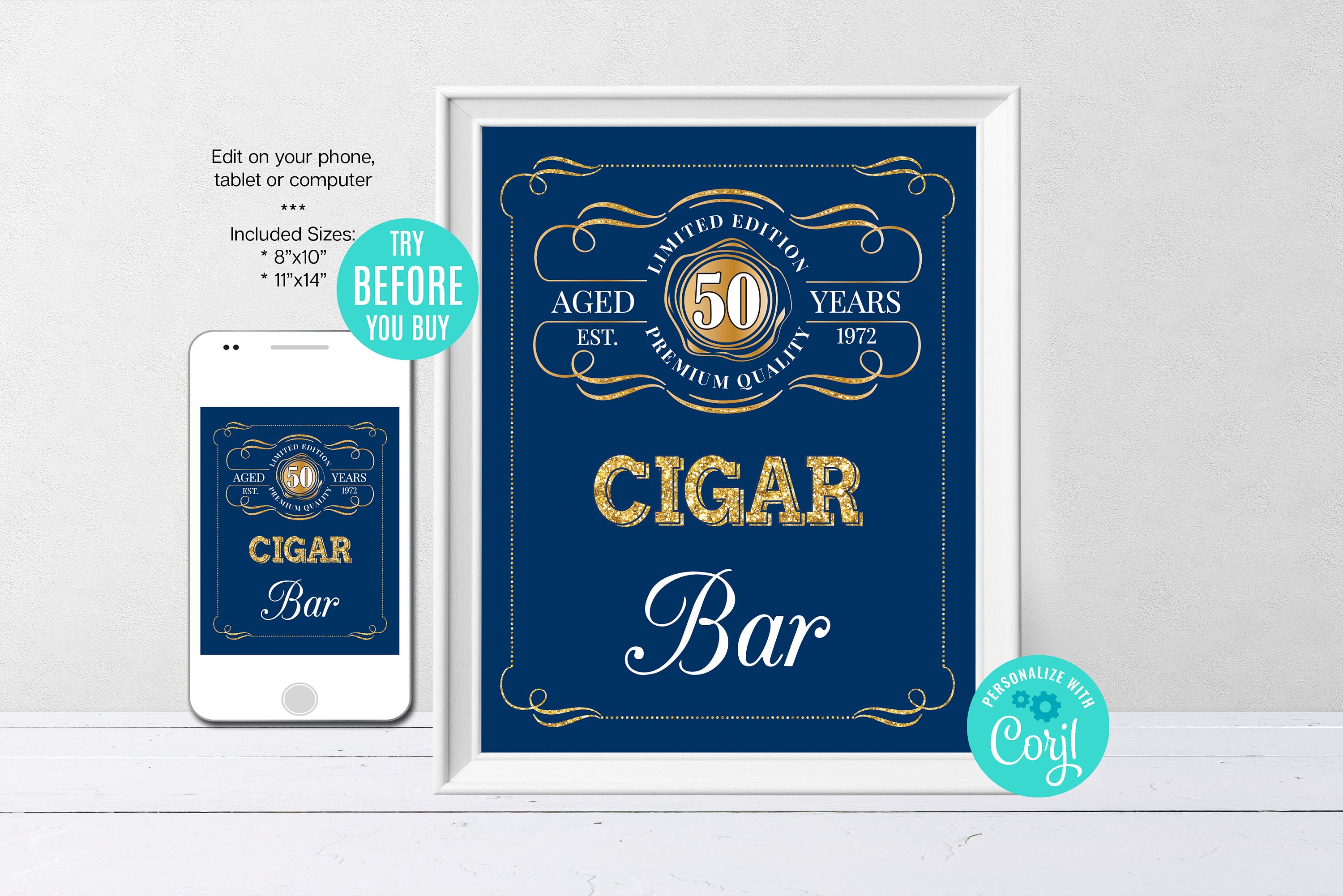 EDITABLE Cigar Labels 50th Birthday Cigar Band Aged to - Etsy