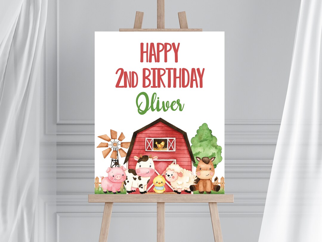 Editable Farm Happy Birthday Sign. Farm Animals Welcome Sign, Farm ...