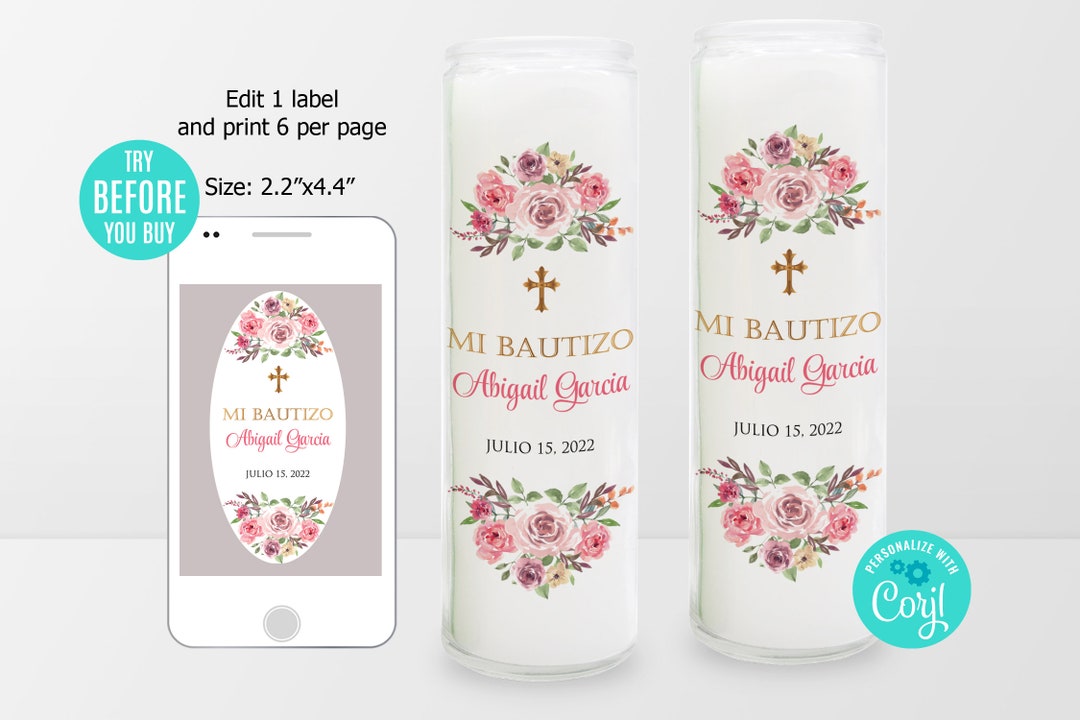 EDITABLE Candle Label Template, Baptism Tall Prayer Candle Label, Pink ...
