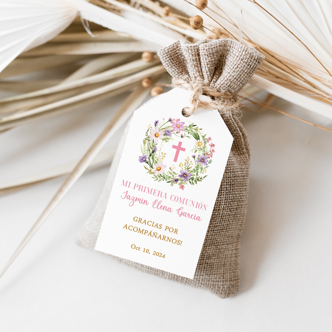 Editable First Holy Communion Favor Tag, Angle Tag, Spanish Gift Tag ...