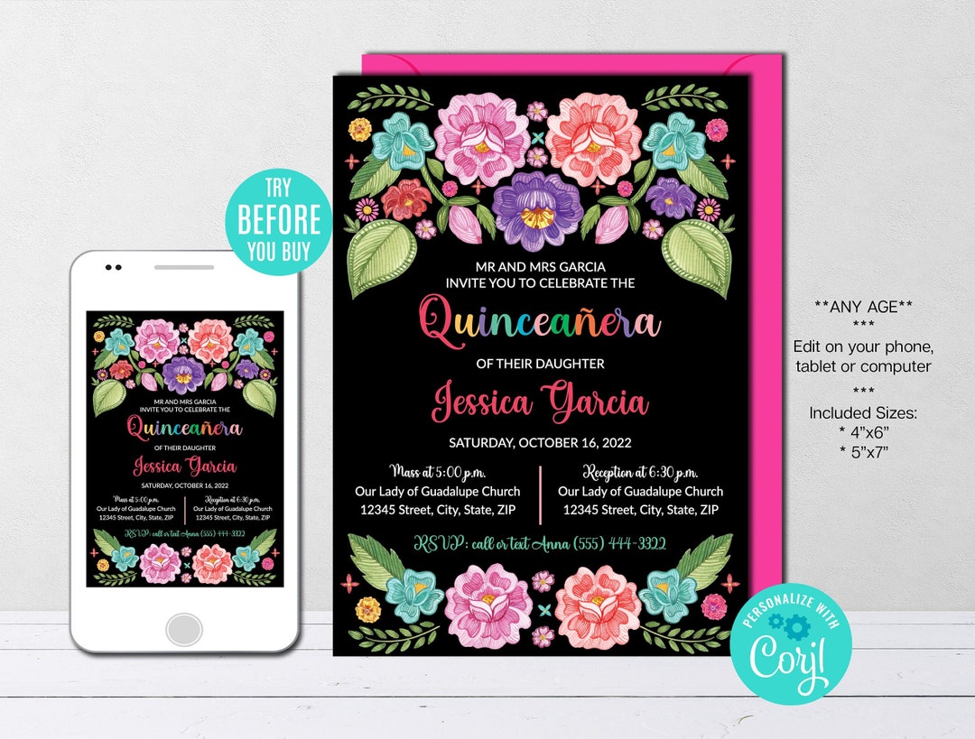 Editable Quinceanera Invitation Mis Quince Birthday Invitation Mexican ...