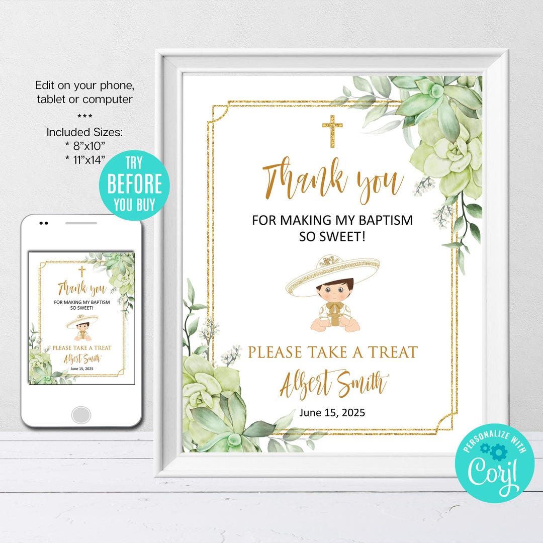 Charro Baptism Dessert Table Sign Template, Printable Communion Favor ...