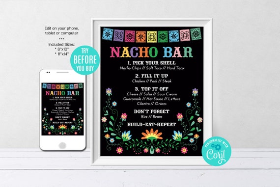Editable Nacho Bar Menu Sign Fiesta Party Menu Mexican - Etsy