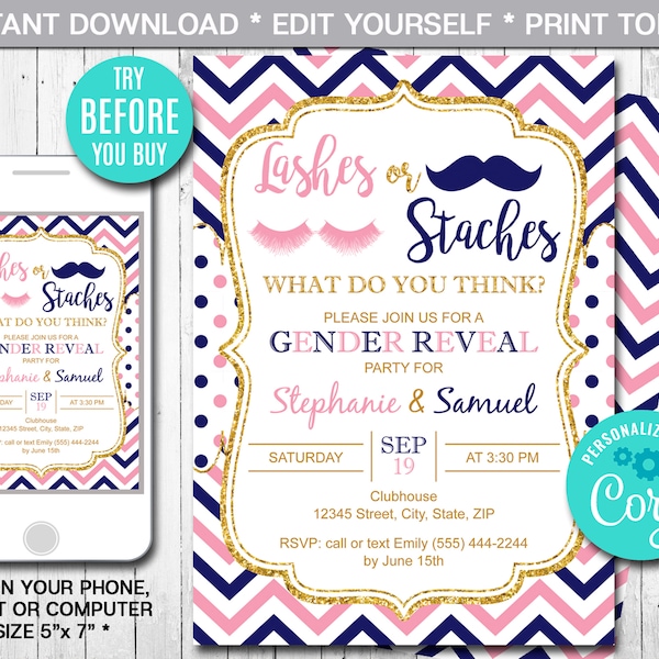 Staches or Lashes Gender Reveal - Etsy