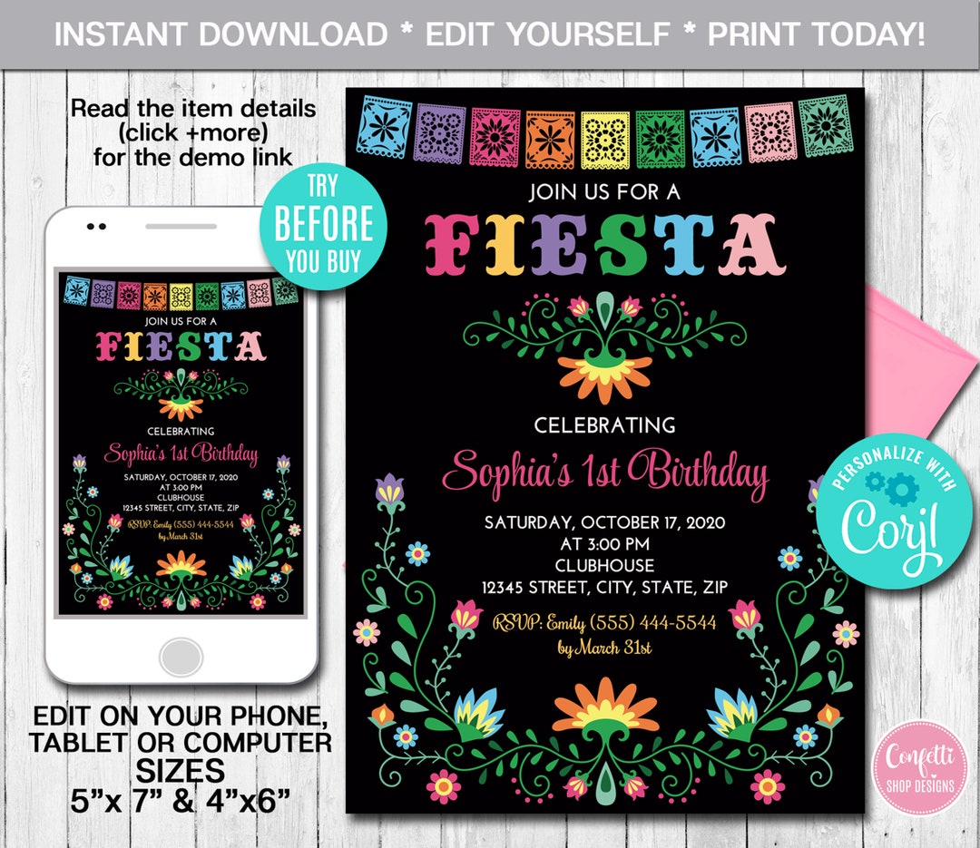 Editable Birthday Invitation, Mexican Birthday, Any Age, Mexican Theme ...
