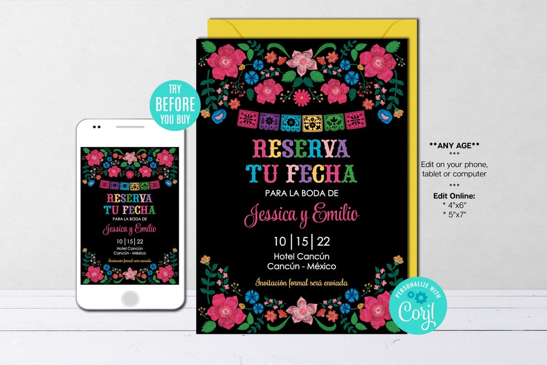 Editable Save the Date Template, Spanish, Mexican Theme, Mexican ...