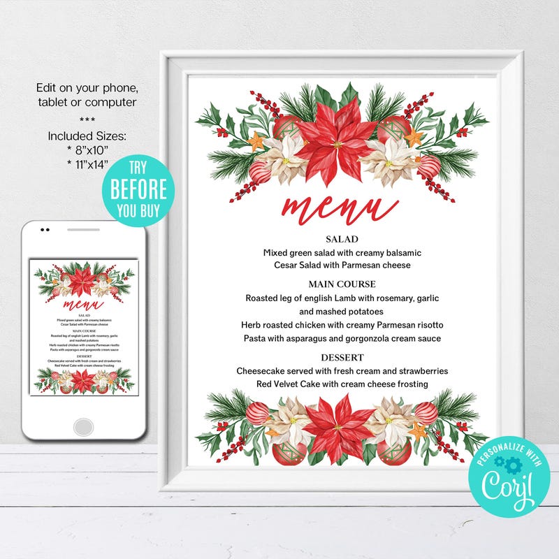 Christmas Menu - Etsy
