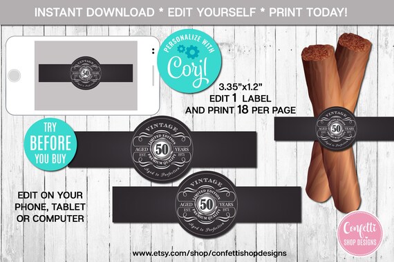 EDITABLE Cigar Labels 50th Birthday Cigar Band Any Age Aged - Etsy