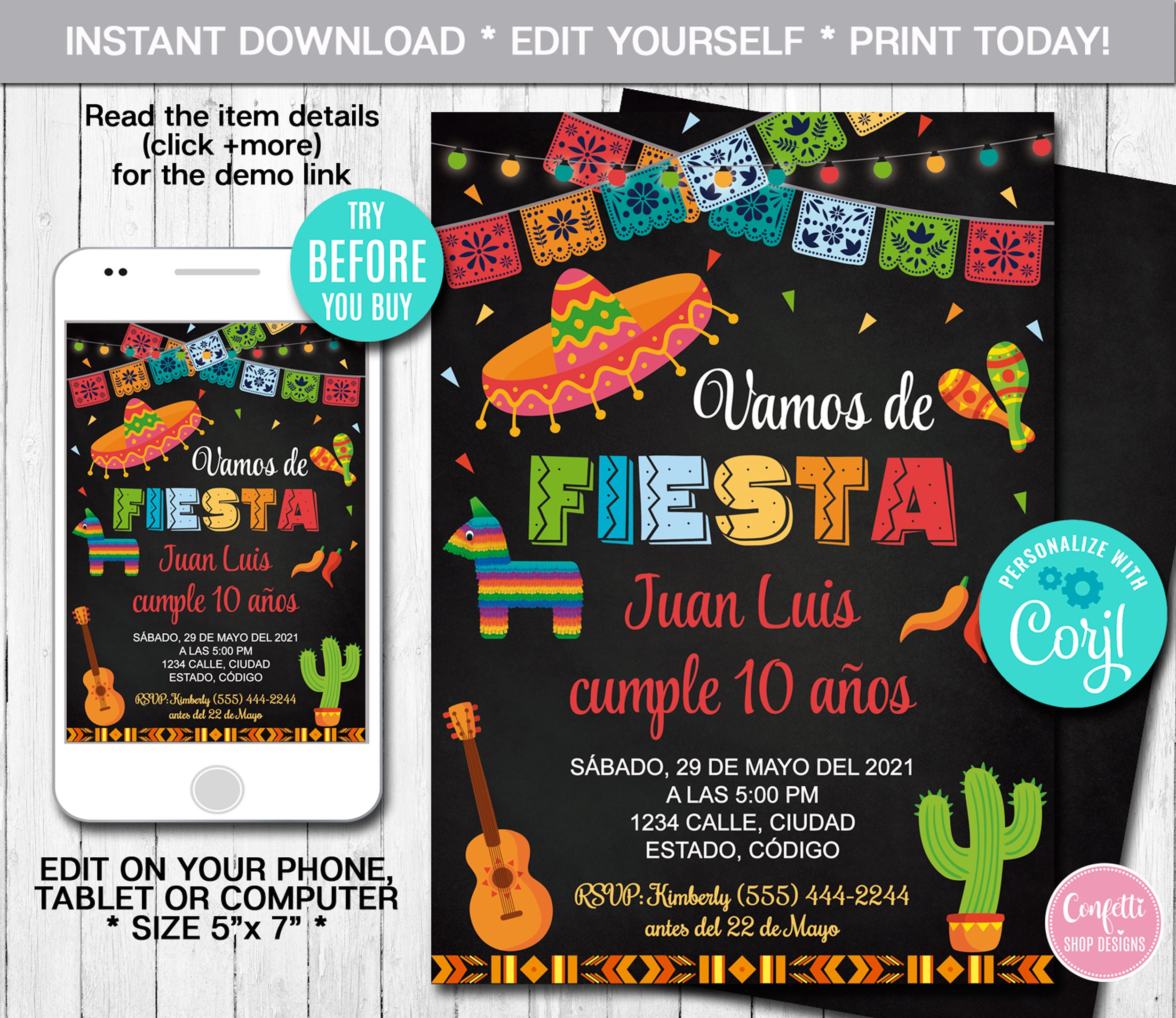 Surprise Spanish Fiesta Birthday Party Invitations 