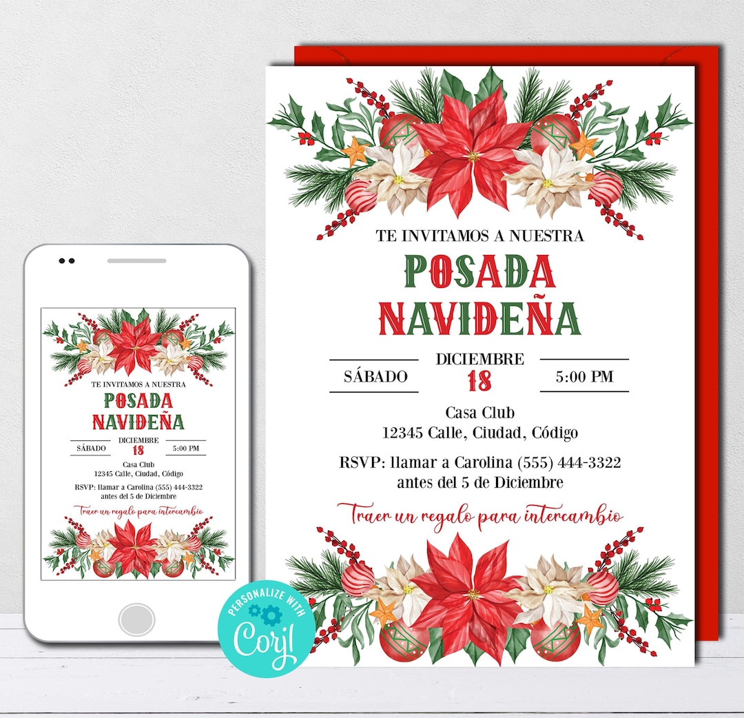 Plantilla de invitación para posada navideña, fiesta de Navidad, invitación editable para fiesta ...