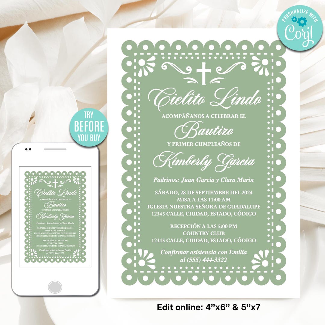 Cielito Lindo Baptism Invitation, Editable Template, Mexican Barro ...