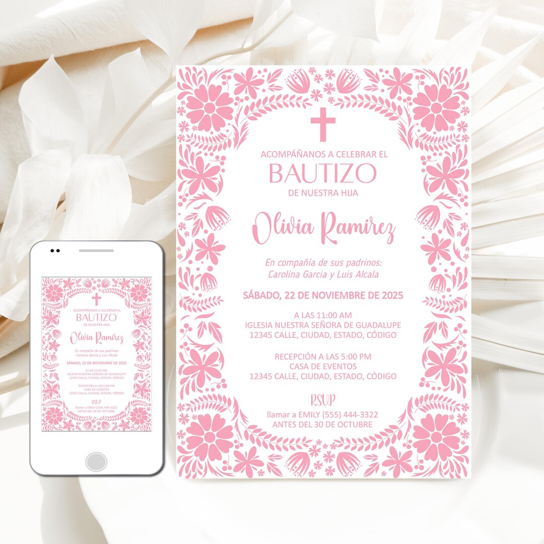 Cielito Lindo Baptism Invitation, Editable Template, Pink Talavera ...