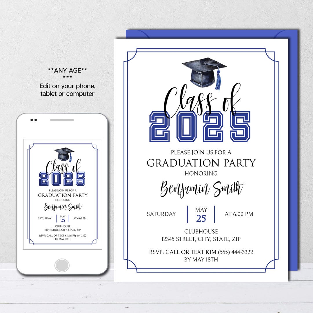EDITABLE Graduation Party Invitation Template, Class of 2025, Grad ...
