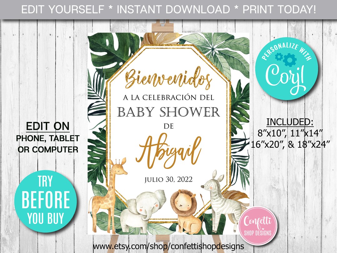 Editable Safari Welcome Sign Spanish Jungle Baby Shower - Etsy