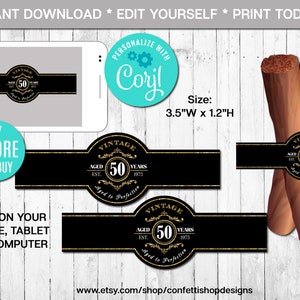 EDITABLE Cigar Labels 50th Birthday Cigar Band Aged to - Etsy
