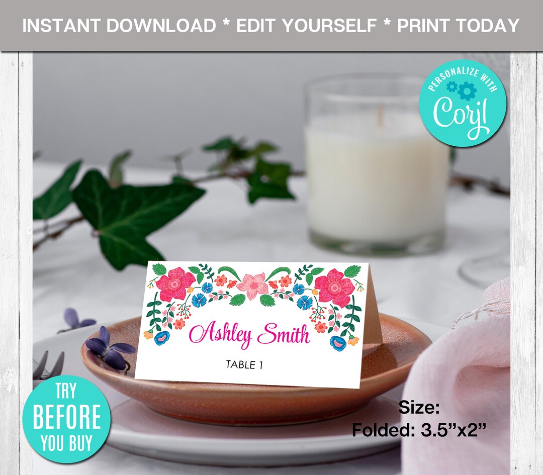 EDITABLE Mexican Food Labels Fiesta Party Place Card Tent Card Birthday ...