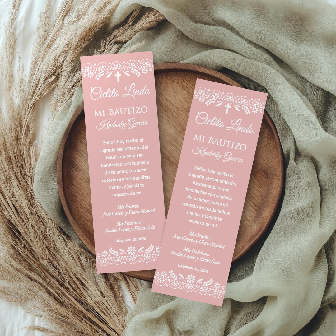 Editable Baptism Bookmark Template, Baptism Girl, Prayer Card Favor ...