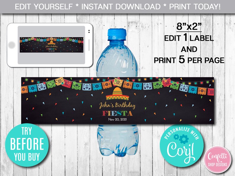 Editable Mexican Water Bottle Labels Fiesta Mexican Party - Etsy