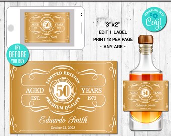 EDITABLE Mini Liquor Bottle Label, Aged to Perfection, Spanish, Vintage ...