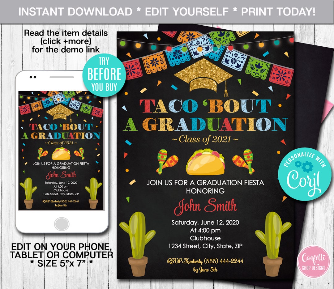 Editable Mexican Fiesta Graduation Invitation Printable College ...
