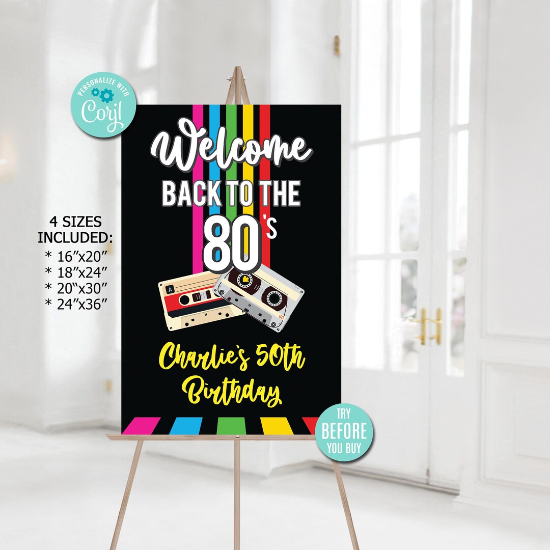 Editable 80s Party Welcome Sign Template, Back to the 80s Party Custom ...