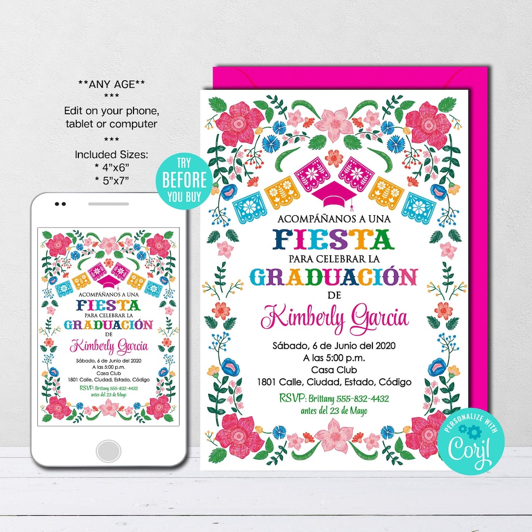 Editable Graduation Invitation Spanish Mexican Fiesta Graduation ...