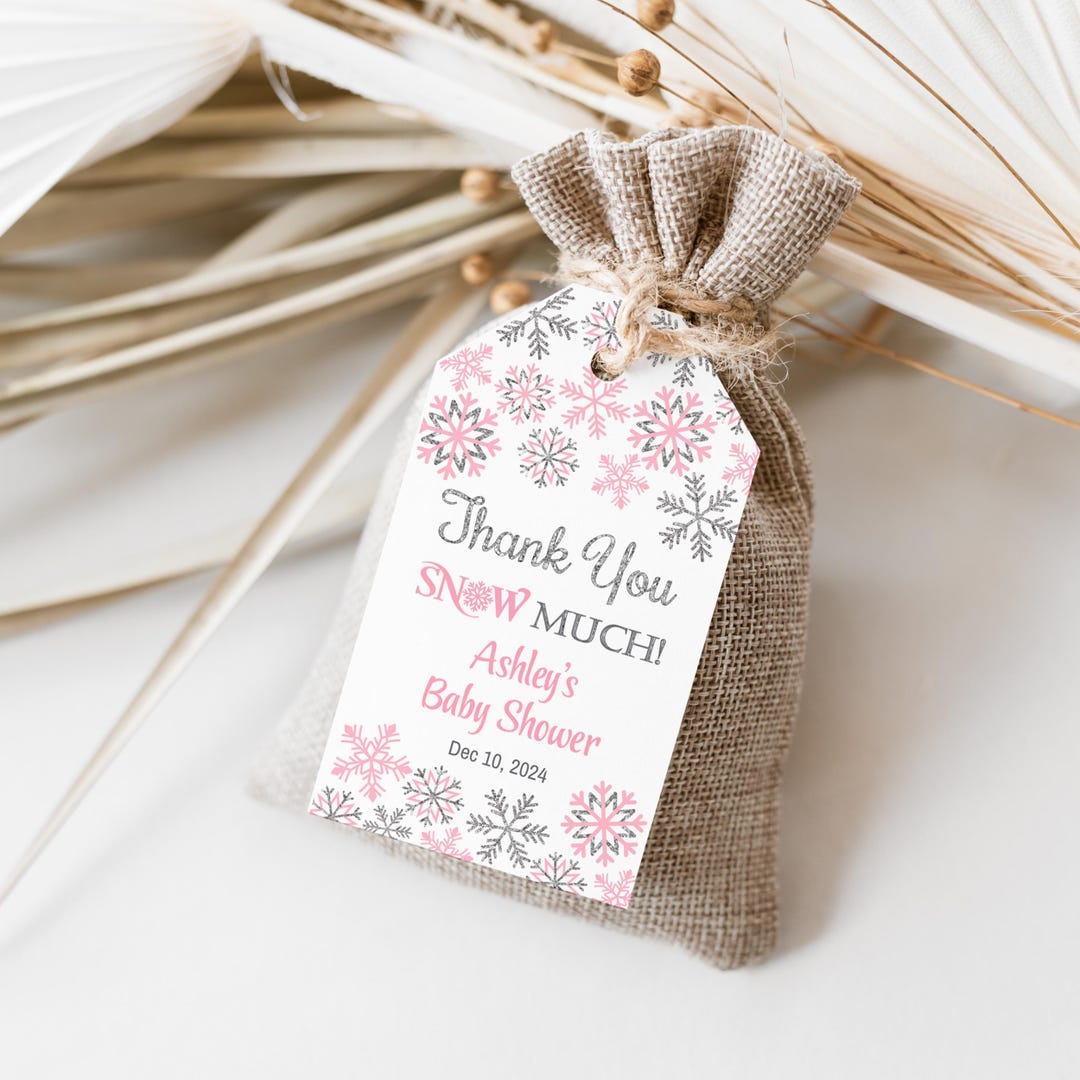 EDITABLE Snowflakes Baby Shower Favor Tag Template, Pink and Silver ...