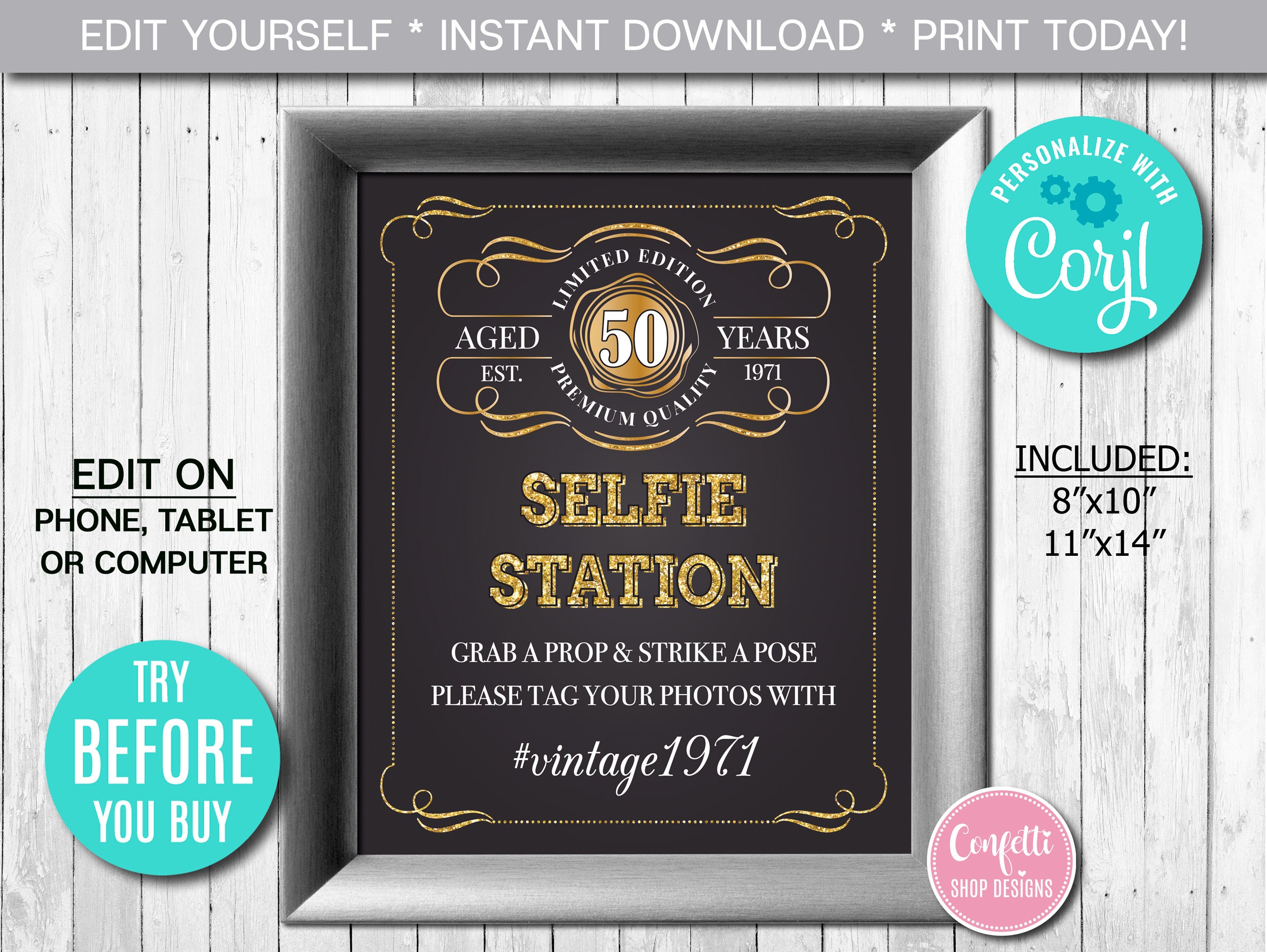 Editable Aged to Perfection Selfie Station Sign Any Age - Etsy