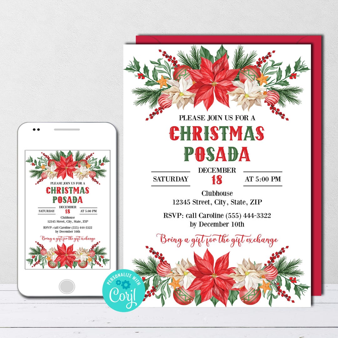 Christmas Posada Party Invitation Template, Editable Christmas Dinner Invitation, Holiday Work ...
