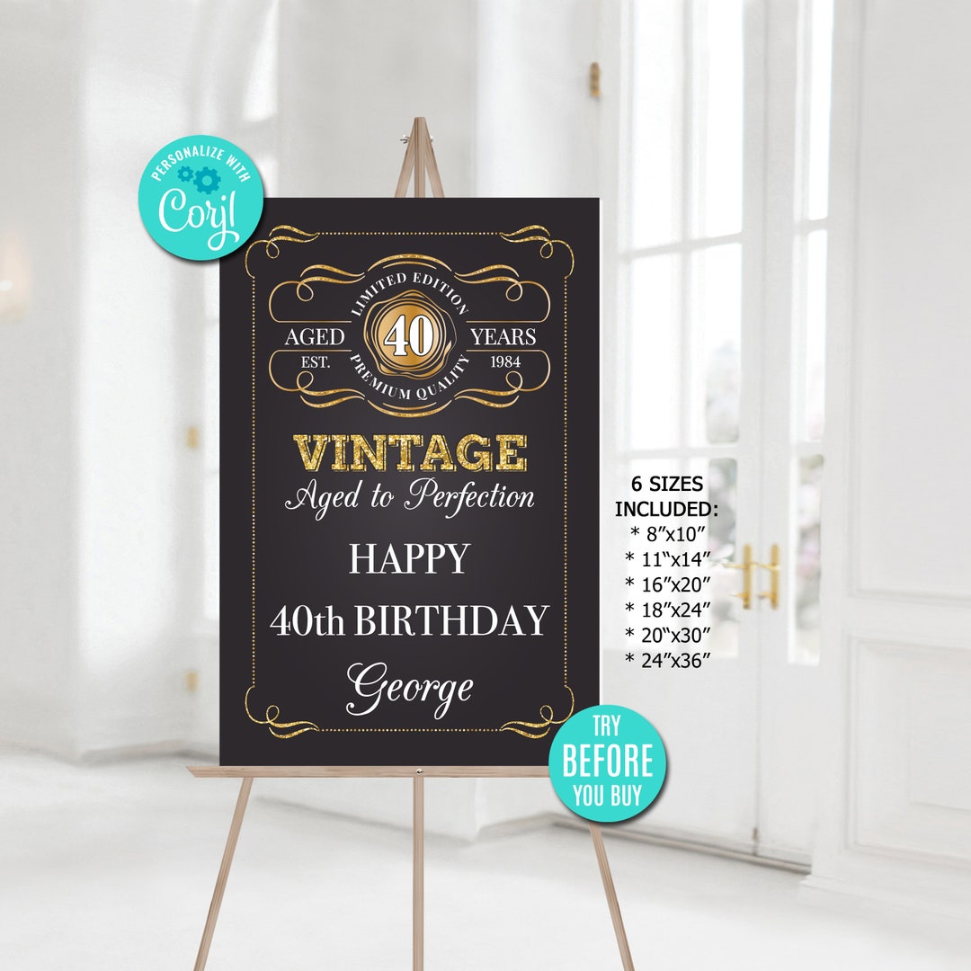Editable Aged to Perfection Happy Birthday Sign, Any Age, Birthday ...