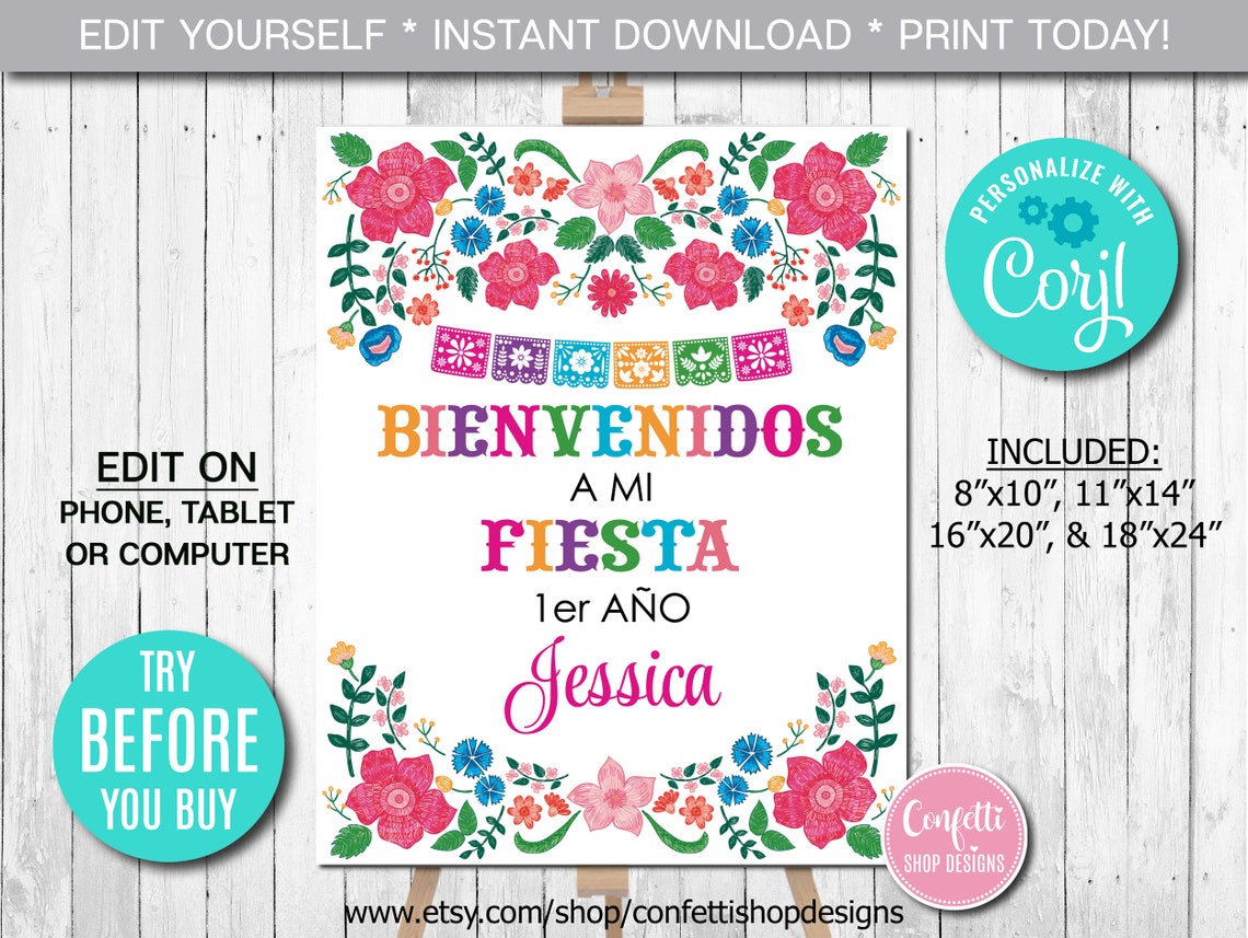 Editable Mexican Welcome Sign Spanish Mexican Fiesta Welcome - Etsy