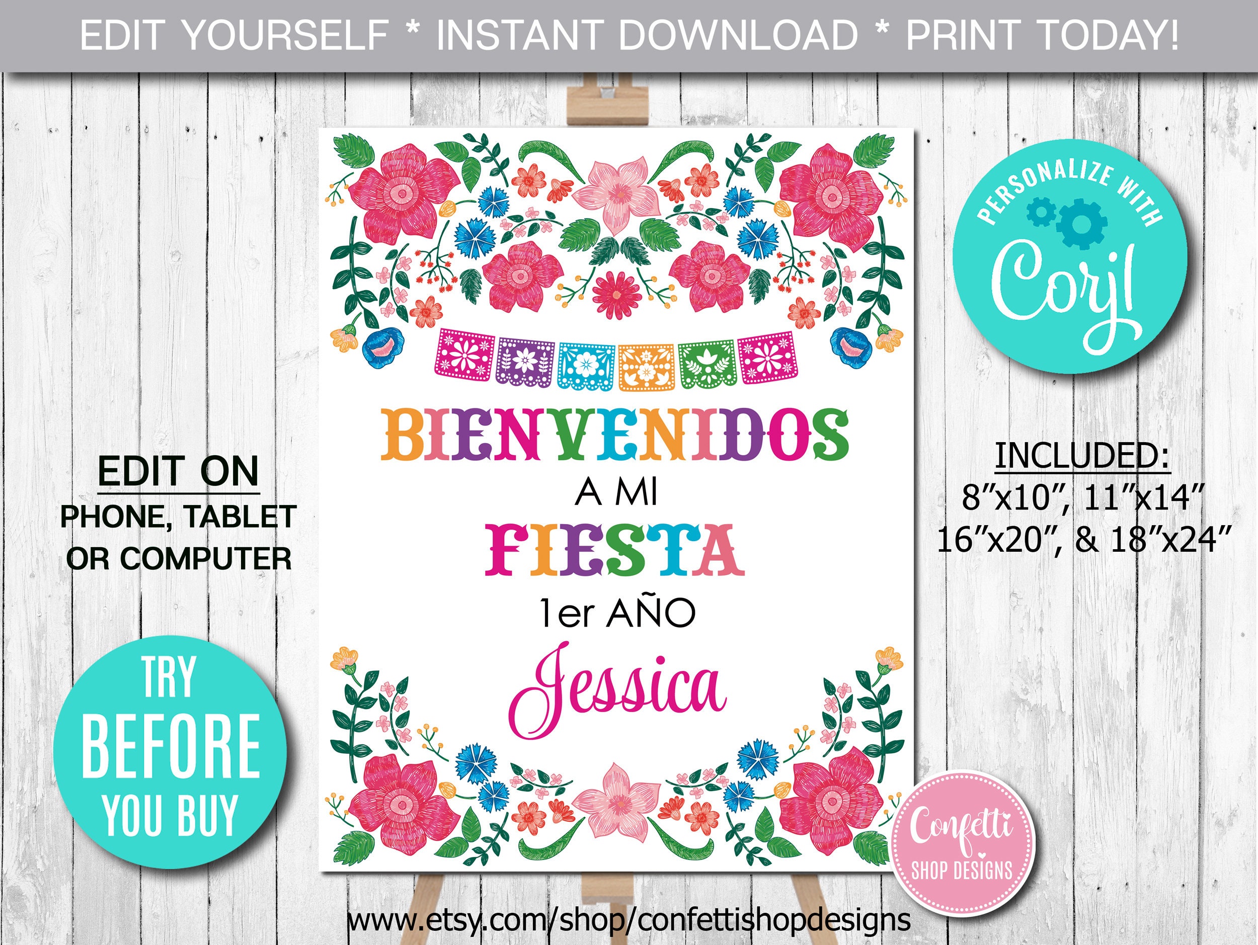 Editable Mexican Welcome Sign Spanish Mexican Fiesta Welcome | Etsy