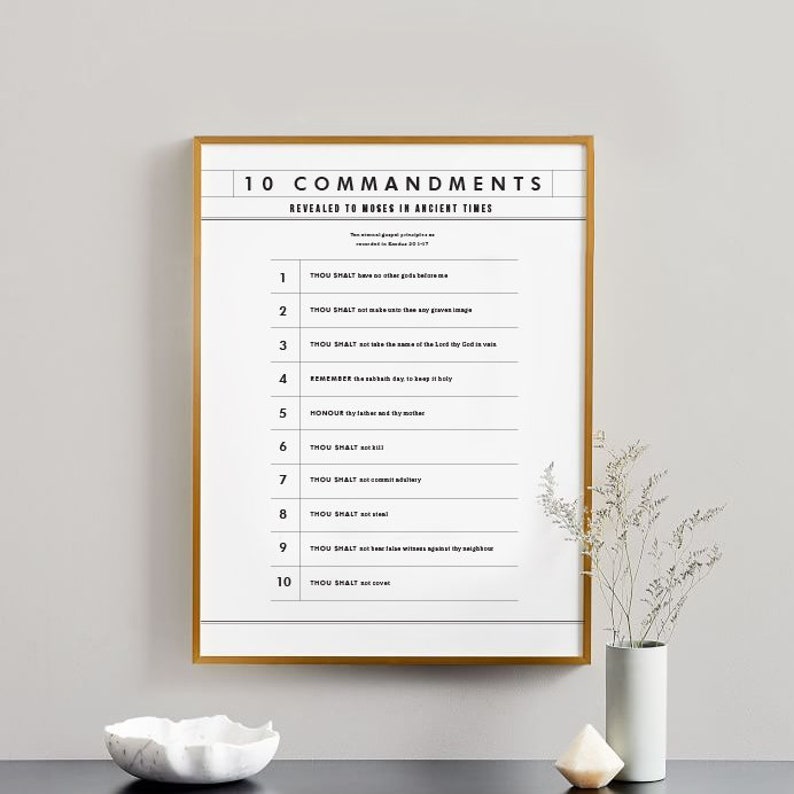 10 Commandements imprimables | Affiche typographique biblique des Dix ...