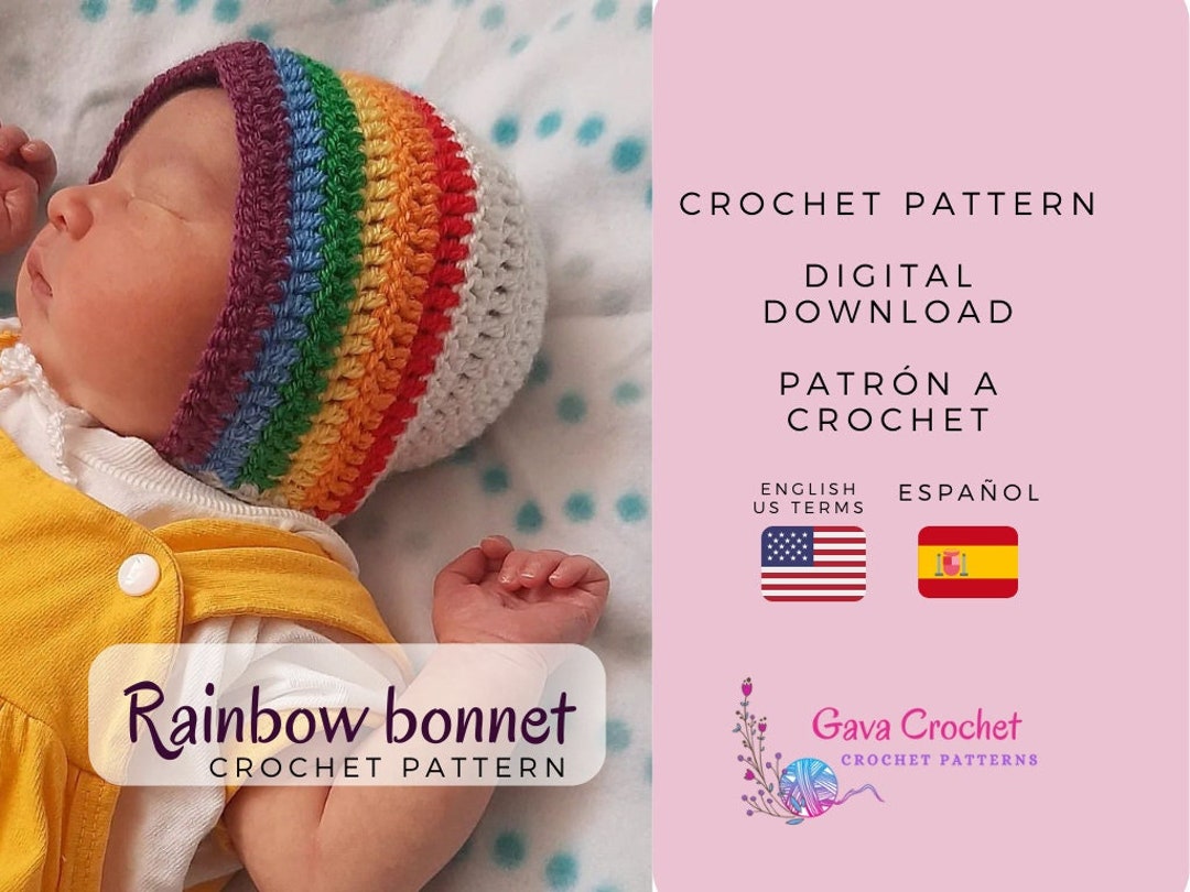 Rainbow Bonnet CROCHET PATTERN Patron a Crochet Gorro Capota Arcoiris ...