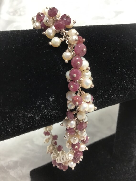 Freshwater Pearl and Ruby Fine Silver Handmade Cluster | Etsy