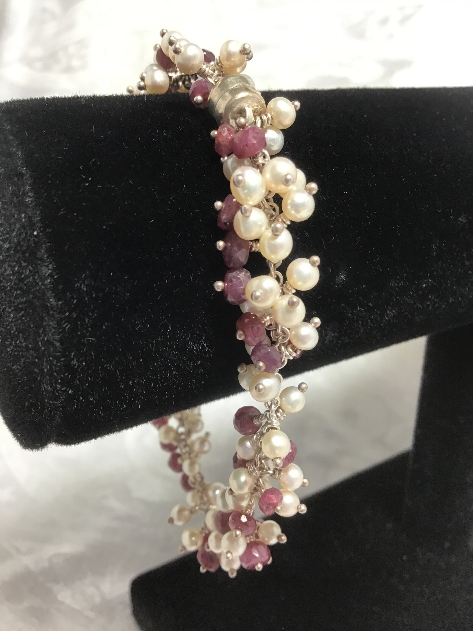 Freshwater Pearl and Ruby Fine Silver Handmade Cluster Bracelet - Etsy