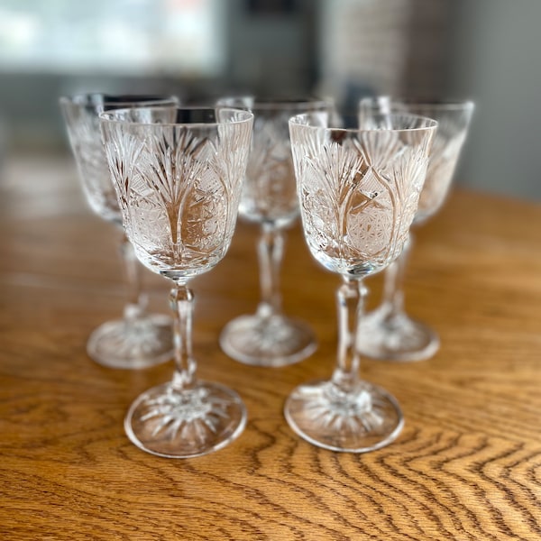Antique Cut Crystal Wine Glasses - Etsy