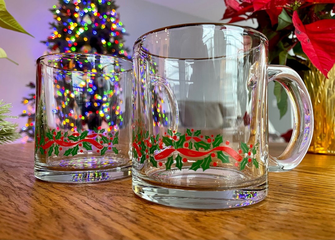 Vintage Gold Rimmed Glass Holiday Mugs (set of Two) - Etsy