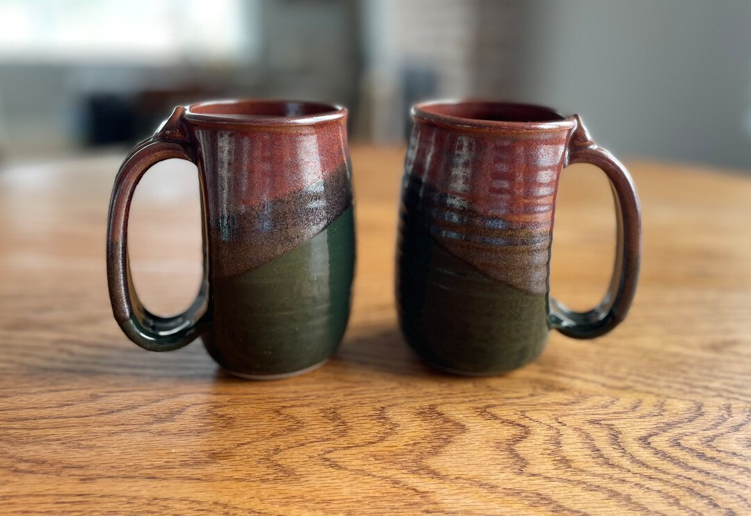 Ceramic Earth Tone Brown and Green 10 Oz Coffee Mugs (set of Two) - Etsy