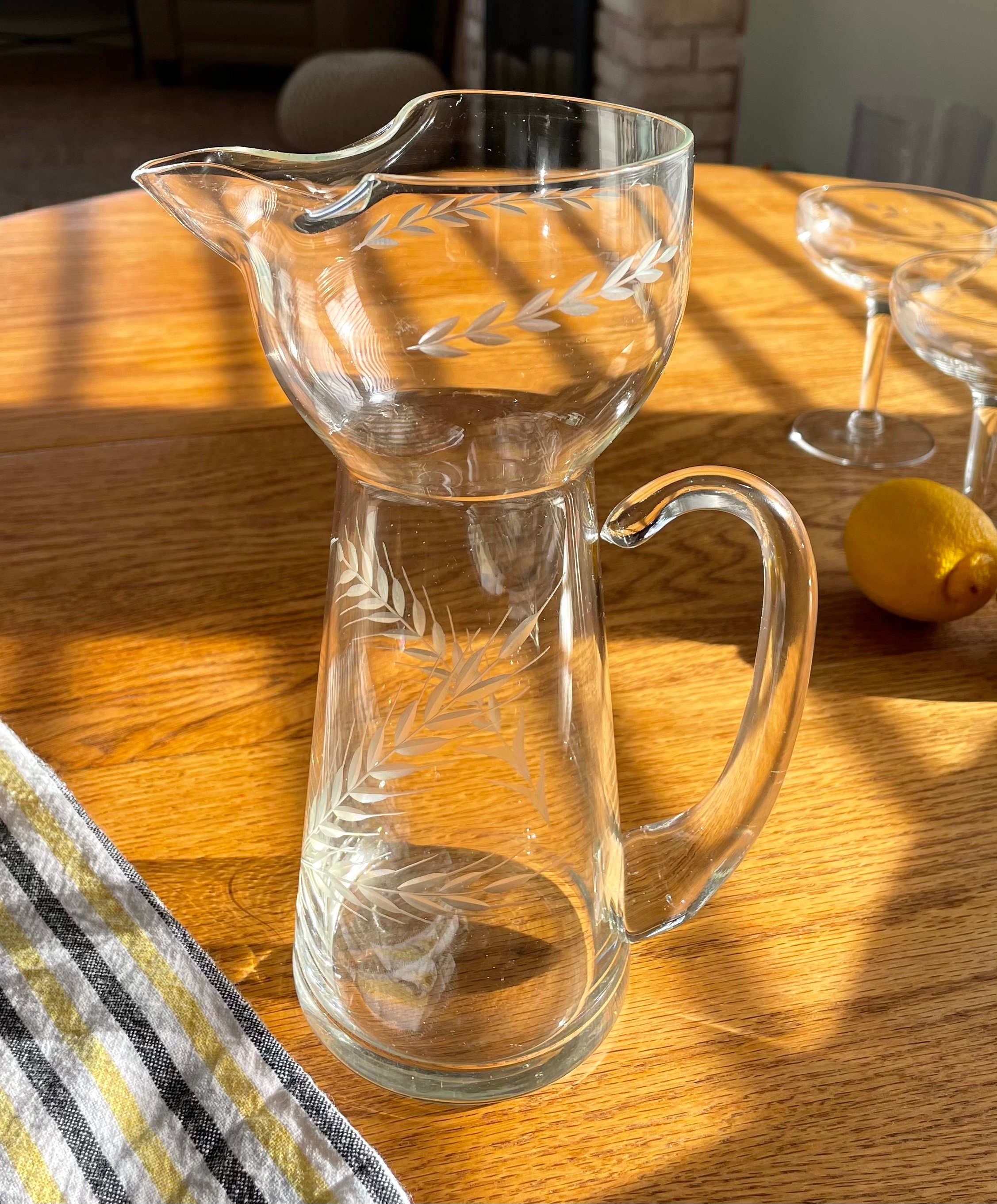 Vintage Blown Etched Glass Water Pitcher Wheat Pattern - Etsy