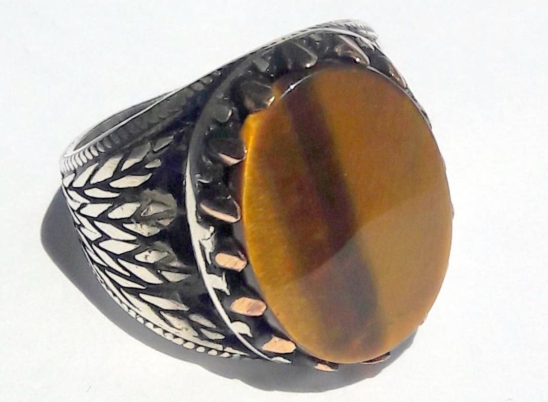 925 Sterling Silver Men's Ring With Absolutely Handmade Real Tiger's ...