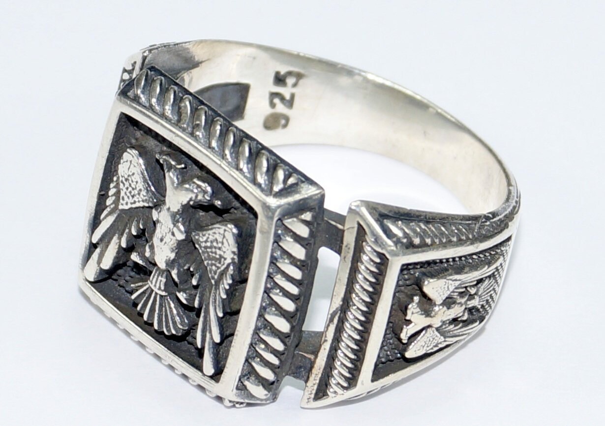 925 Sterling Silver Men's Ring With Absolutely Handmade Real Double ...